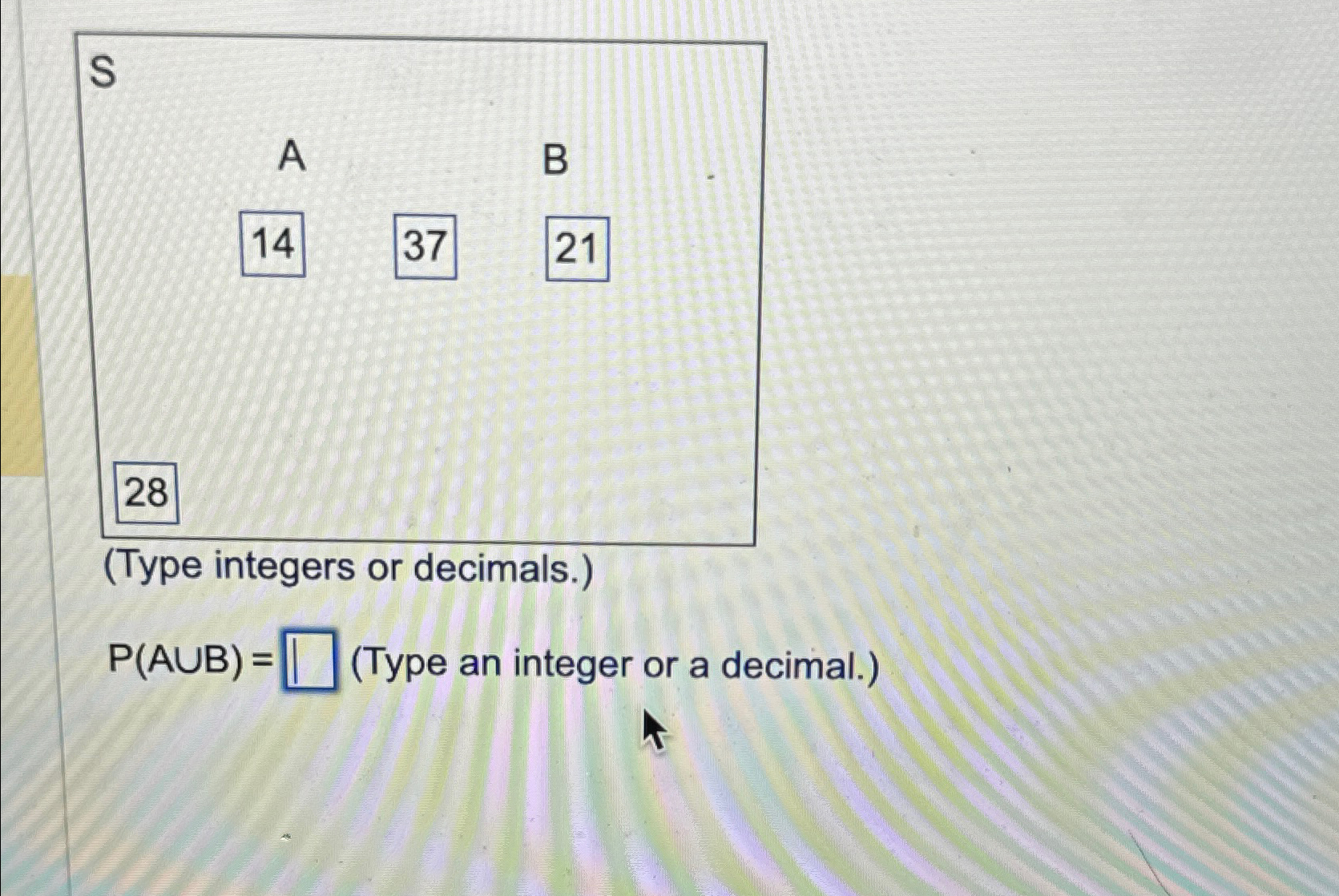 SAB14372128(Type integers or decimals.)P(A∪B)=, (Type | Chegg.com
