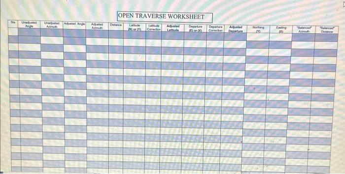 Downlosd the Open Traverse Worksheet from | Chegg.com