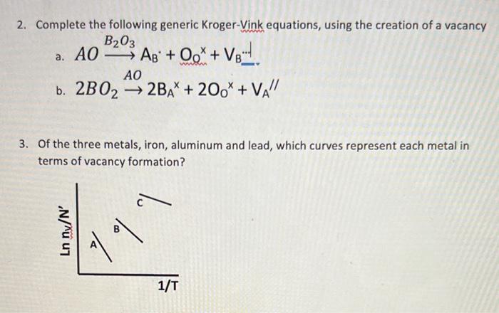 Solved 2. Complete the following generic Kroger-Vink | Chegg.com