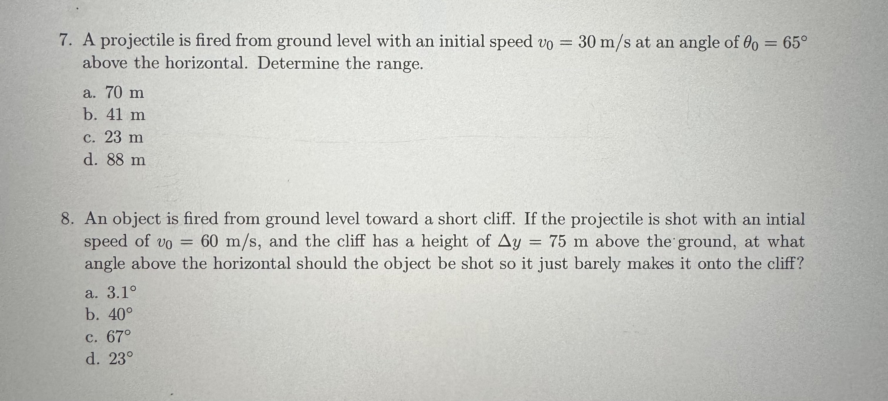 Solved A projectile is fired from ground level with an | Chegg.com