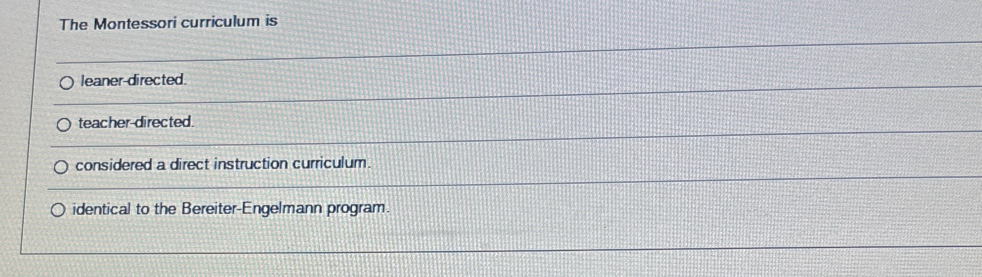 Solved The Montessori curriculum | Chegg.com