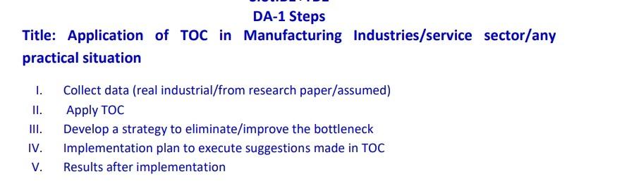 Solved DA-1 Steps Title: Application of TOC in Manufacturing | Chegg.com