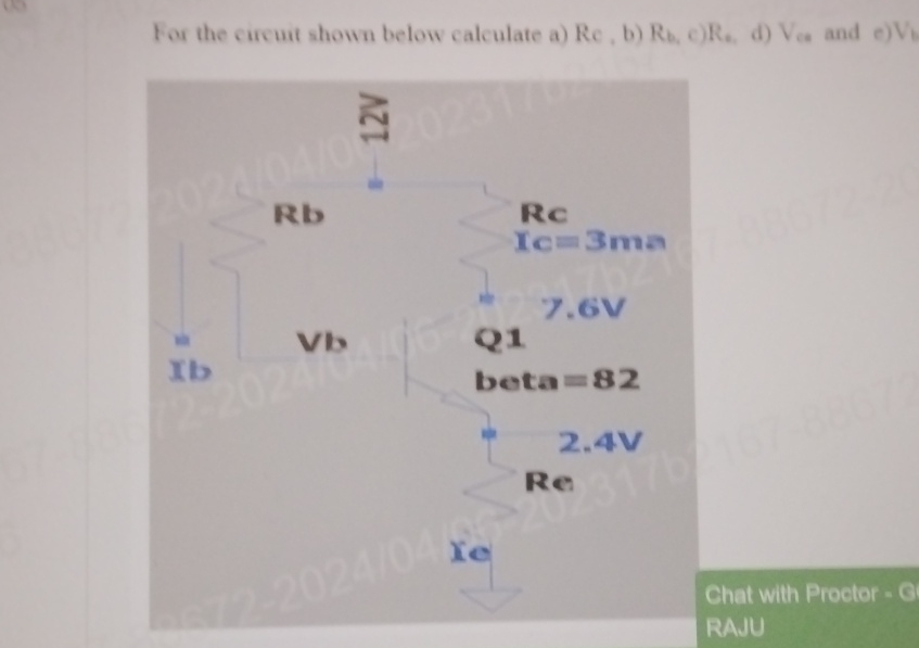 For the circuit shown below calculate a) Rc, ﻿b) Rb, | Chegg.com