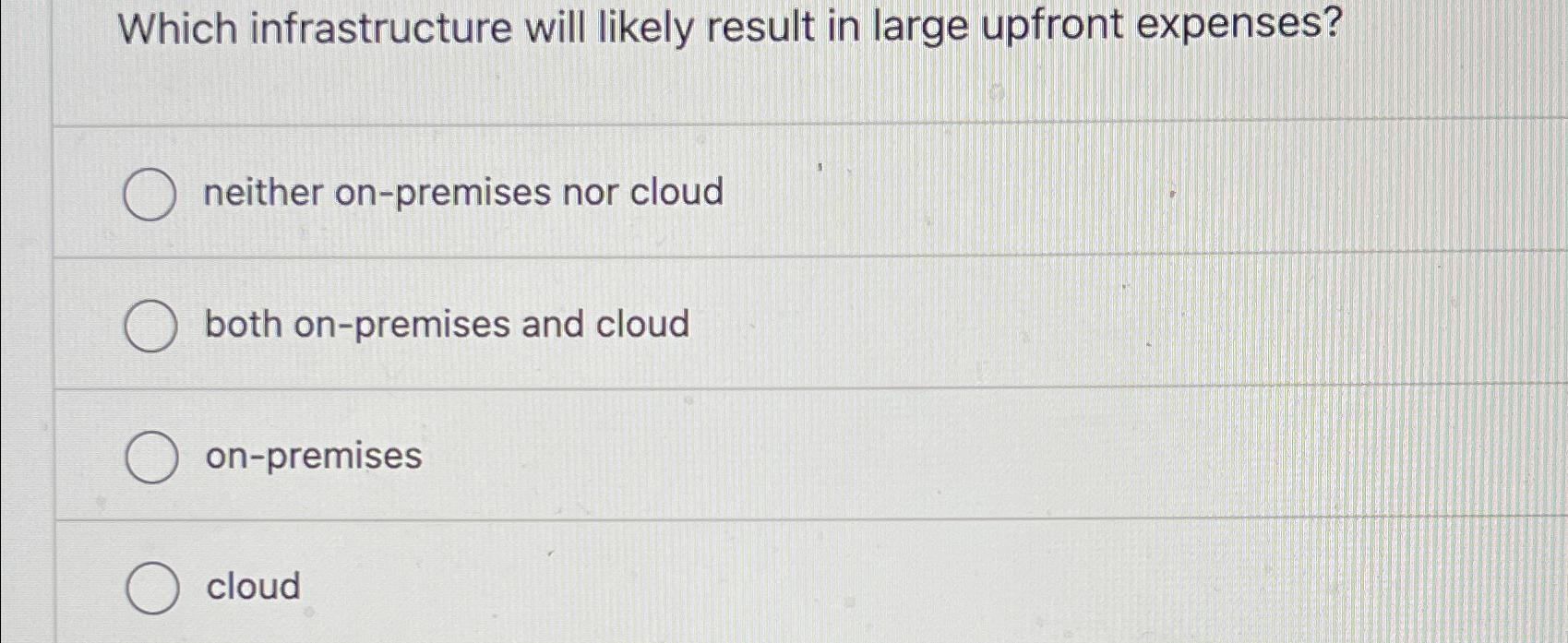 Solved Which infrastructure will likely result in large | Chegg.com
