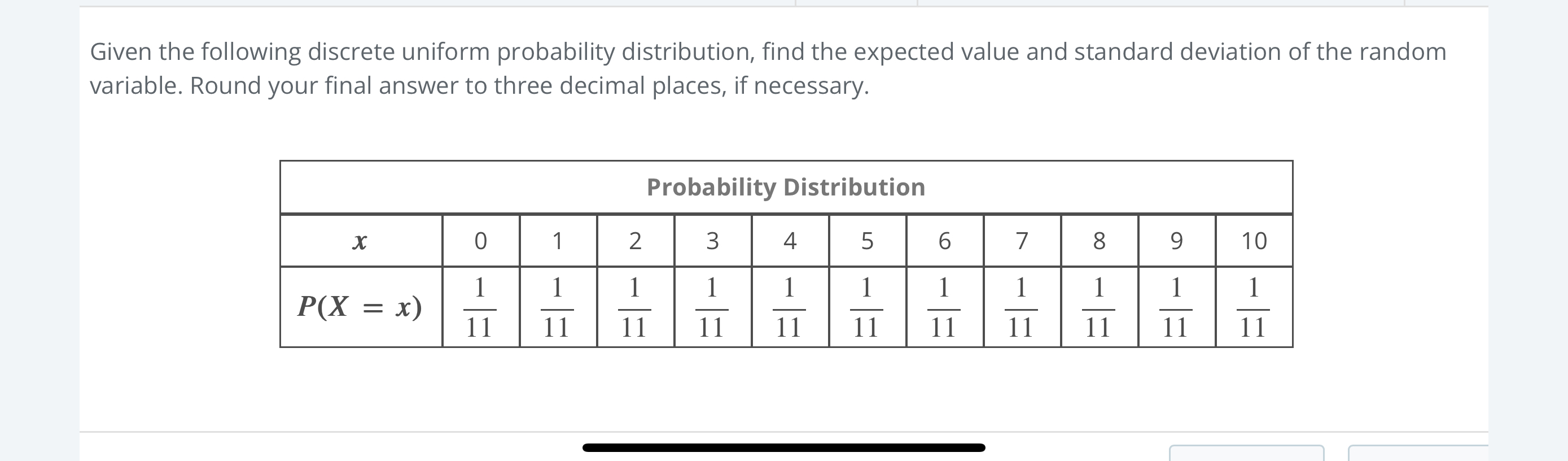 Solved Given the following discrete uniform probability | Chegg.com