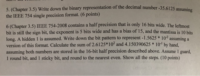 Solved 5. (Chapter 3.5) Write down the binary representation | Chegg.com