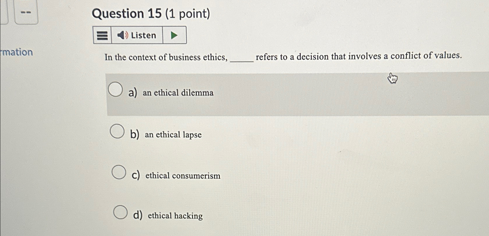Solved Question 15 (1 ﻿point)ListenIn the context of | Chegg.com