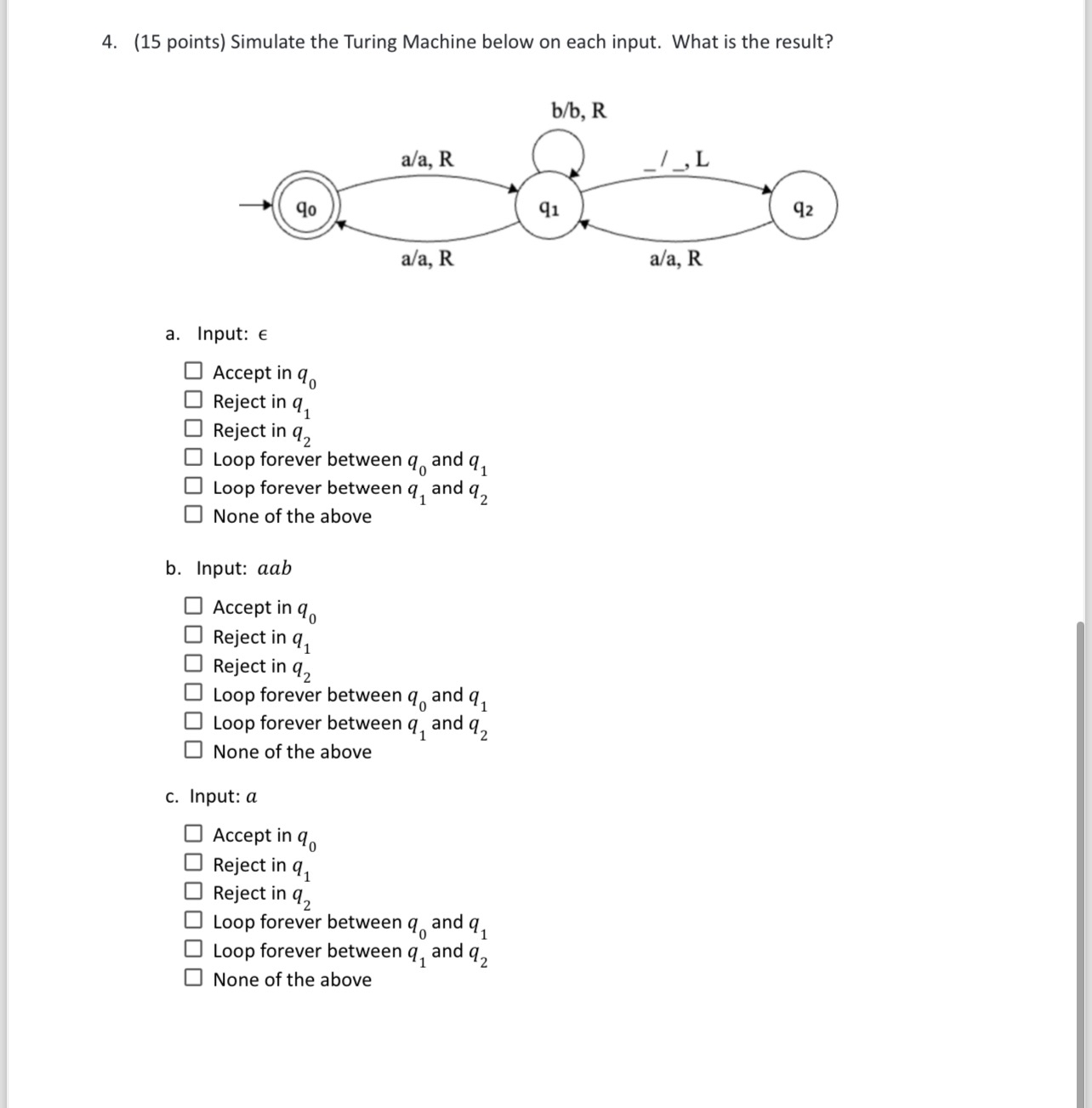 Solved (15 ﻿points) ﻿Simulate the Turing Machine below on | Chegg.com