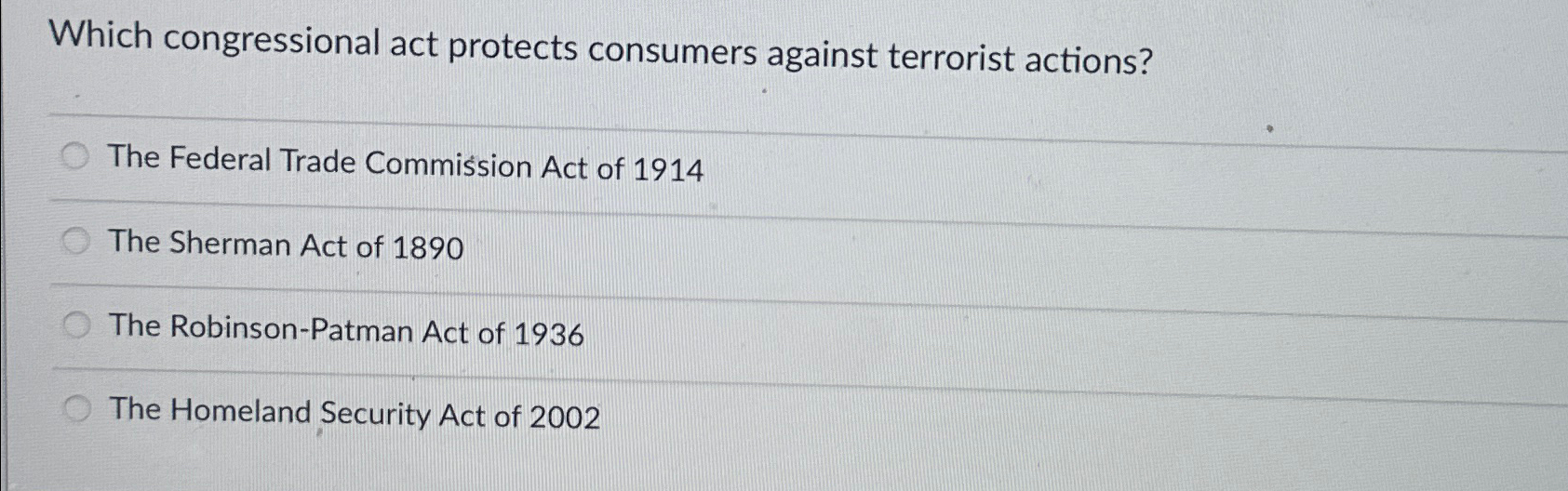 Solved Which congressional act protects consumers against | Chegg.com