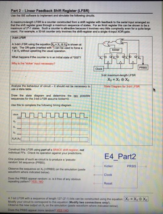 Solved Part 2 - Linear Feedback Shift Register (LFSR) Use | Chegg.com