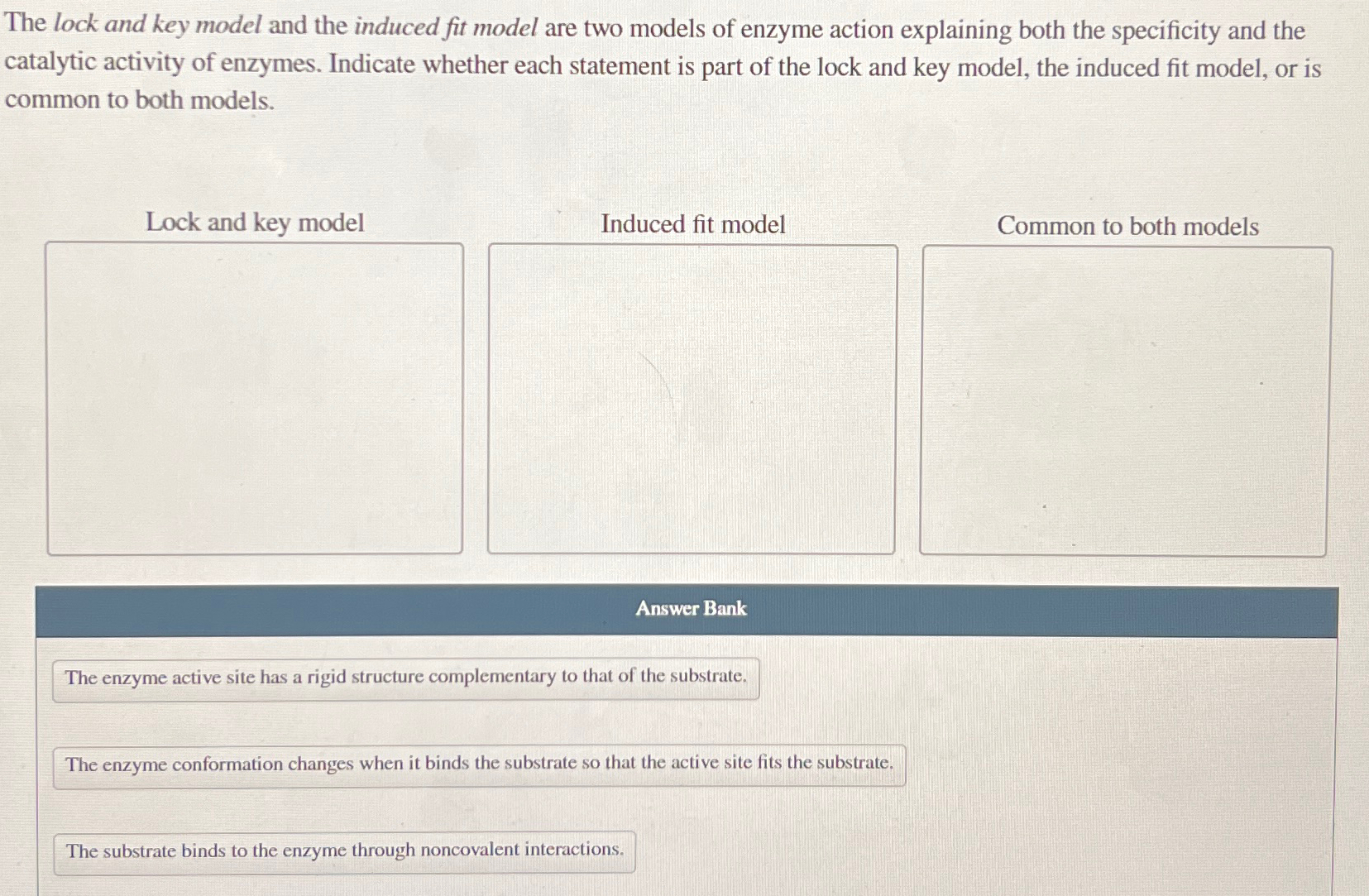 Solved The lock and key model and the induced fit model are | Chegg.com