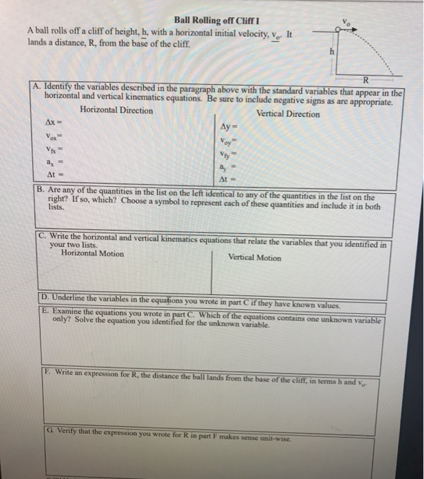 Solved Ball Rolling off Cliff I A ball rolls off a cliff of | Chegg.com