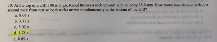 Solved non Wolof onr 10 m 10. At the top of a cliff 100 m | Chegg.com