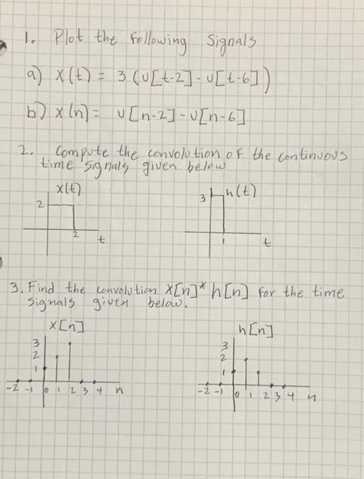 Solved 1. Plot the following signals a) X(t) = 3 (0 [t-2]- | Chegg.com