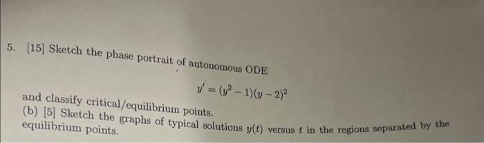 Solved 5. [15] Sketch the phase portrait of autonomous ODE | Chegg.com