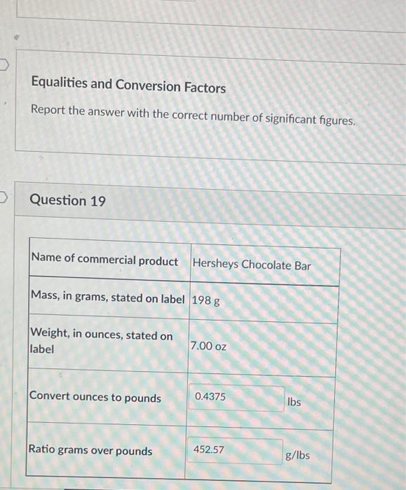 Solved Equalities and Conversion Factors Report the answer | Chegg.com
