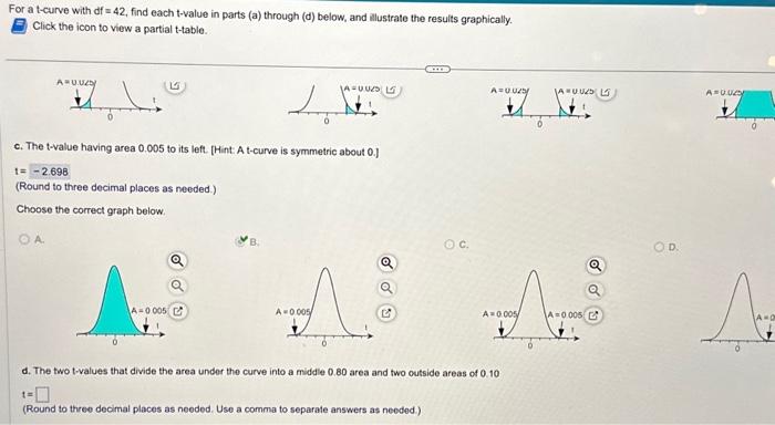 K For a t-curve with df = 42, find each t-value in | Chegg.com