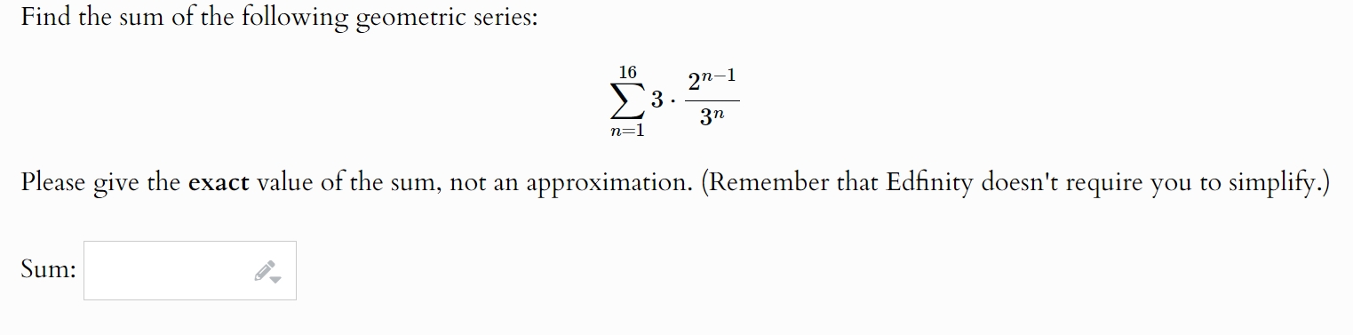 Solved Find the sum of the following geometric | Chegg.com