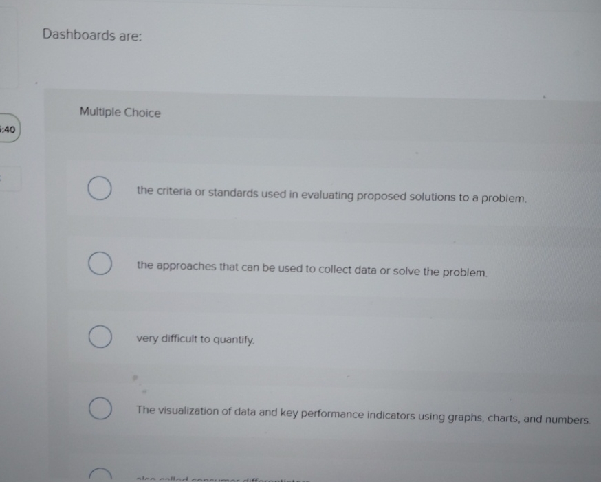 Solved Dashboards are:Multiple Choicethe criteria or | Chegg.com