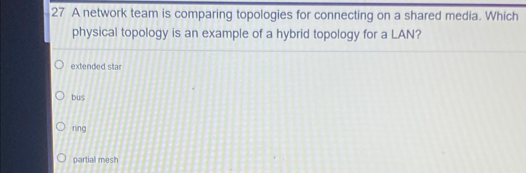 Solved 27 ﻿A network team is comparing topologies for | Chegg.com
