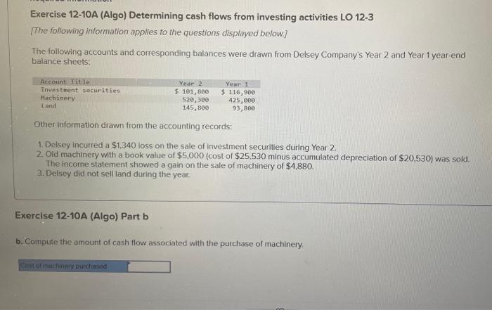 Solved Exercise 12-10A (Algo) Determining cash flows from | Chegg.com