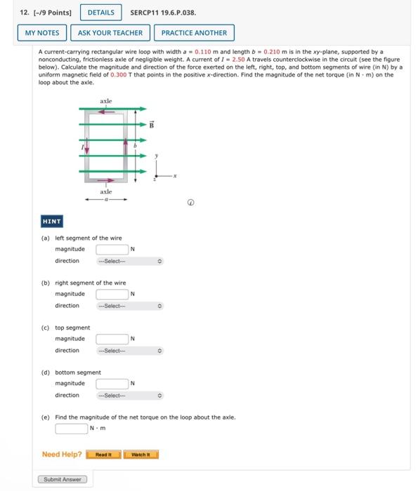 Solved A current-carrying rectangular wire loop with width | Chegg.com