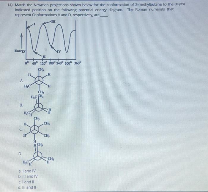 Solved 14) Match the Newman projections shown below for the | Chegg.com