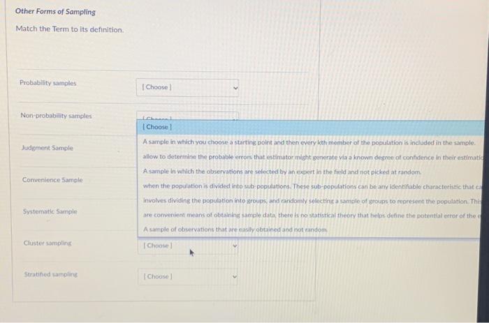 Solved Other Forms of Sampling Match the Term to its | Chegg.com