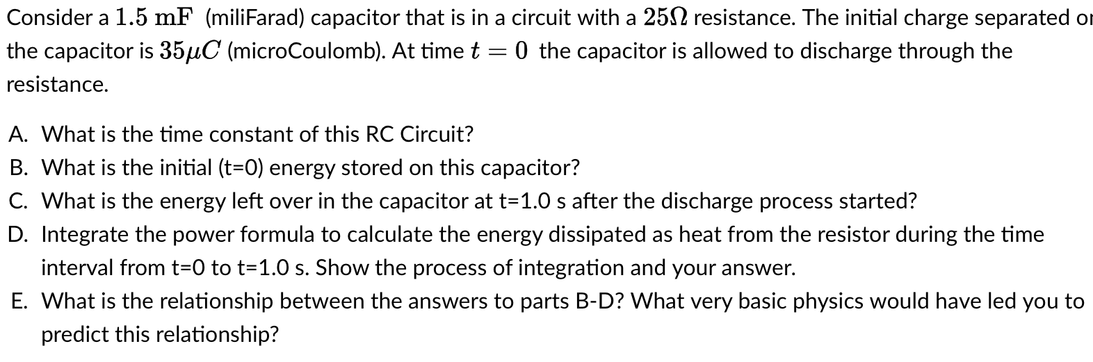 Solved Consider a 1.5mF (miliFarad) ﻿capacitor that is in a | Chegg.com