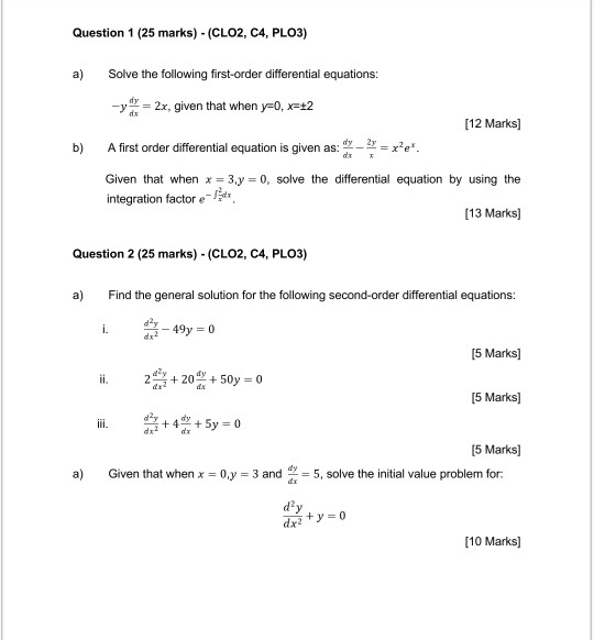 Solved Question 1 (25 marks) - (CLO2, C4, PLO3) a) Solve the | Chegg.com