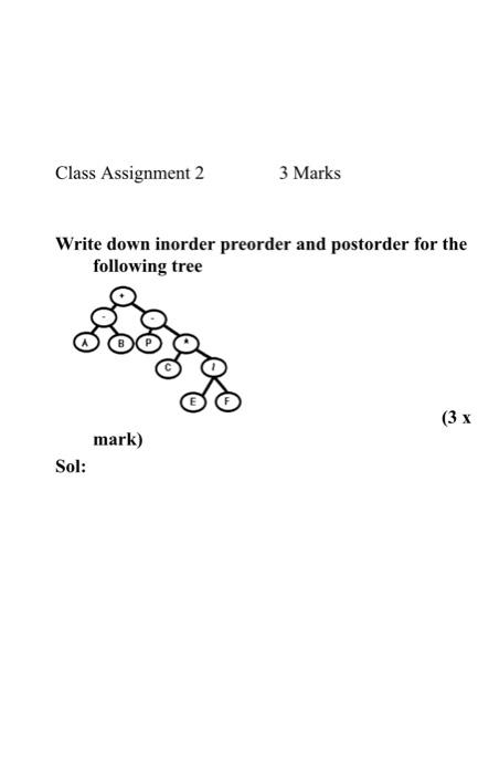 Solved Class Assignment 2 3 Marks Write down inorder | Chegg.com