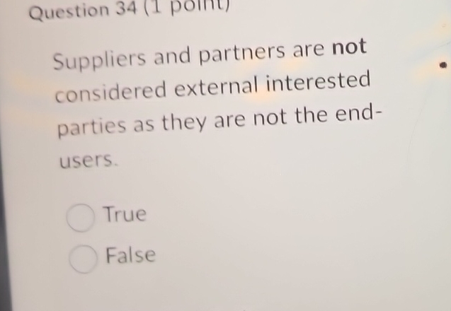Solved Question 34 ( 1 ﻿pomm)Suppliers and partners are not | Chegg.com