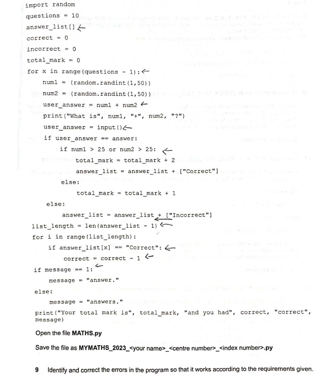 Solved A mathematics program shown on page 7 creates 10 | Chegg.com