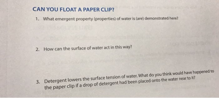 Solved Procedure "CAN YOU FLOAT A PAPER CLIP?" Fill a | Chegg.com