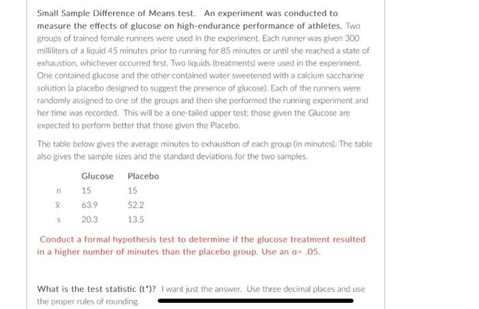 Solved Small Sample Difference of Means test. An experiment | Chegg.com