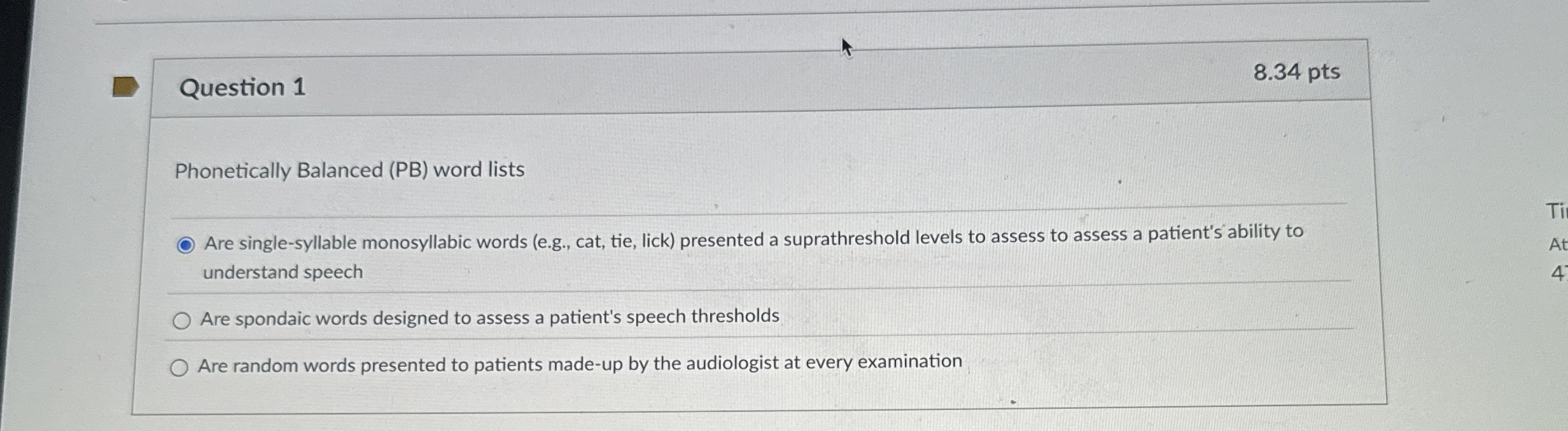 Solved Question 18.34 ﻿ptsPhonetically Balanced (PB) ﻿word | Chegg.com