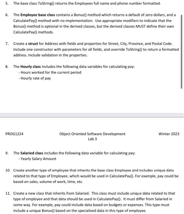 Lab Summary Develop the class hierarchy shown below | Chegg.com
