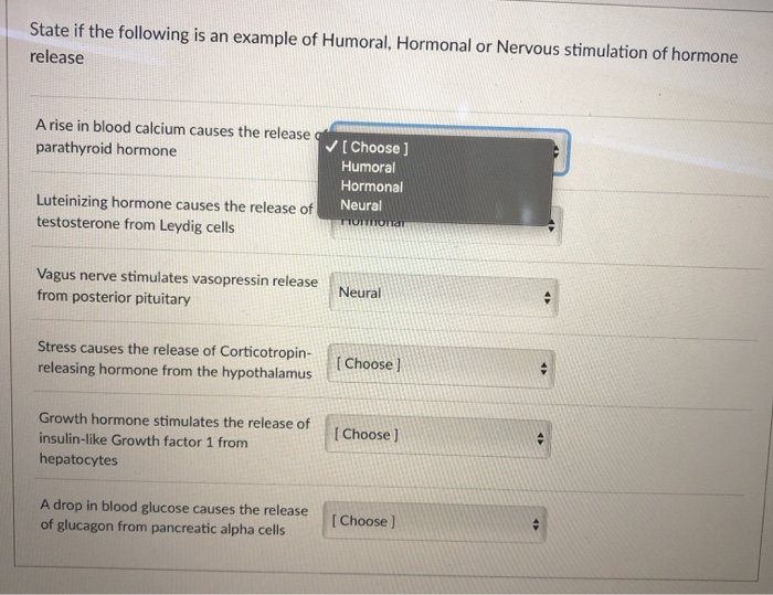 Solved State if the following is an example of Humoral, | Chegg.com