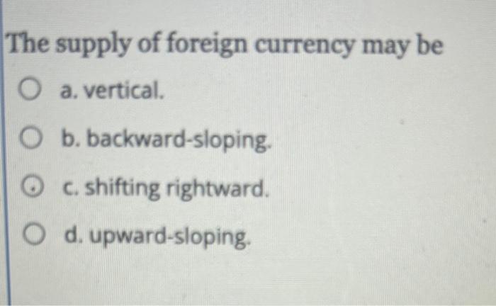 Solved The supply of foreign currency may be a. vertical. b. | Chegg.com