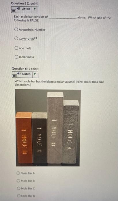 Solved Mole bar is a metal bar of 1 mole quantity. Four sets | Chegg.com