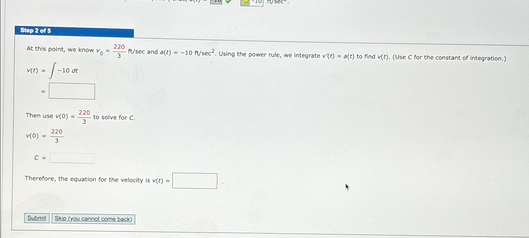 Solved Step 2 ﻿of 5At this point, we know v0=2203ftsec ﻿and | Chegg.com