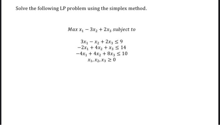 Solved Solve the following LP problem using the simplex | Chegg.com