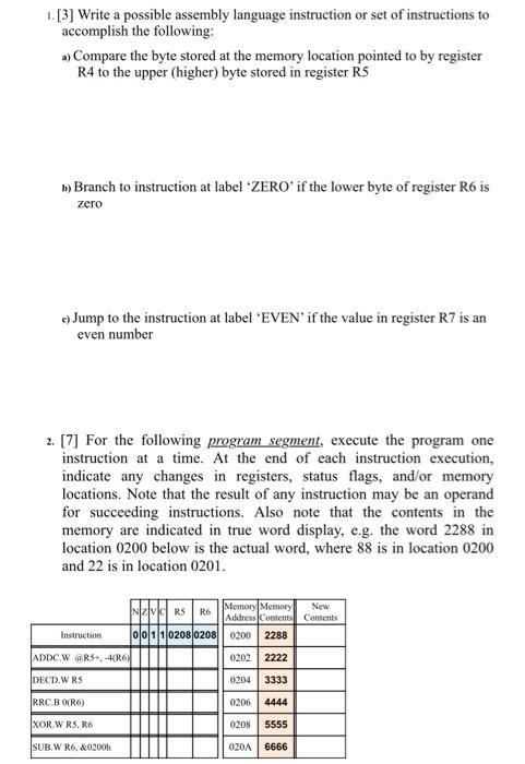 Solved 1. [3] Write a possible assembly language instruction | Chegg.com