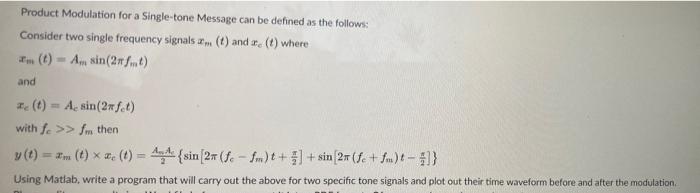 Solved Product Modulation for a Single-tone Message can be | Chegg.com