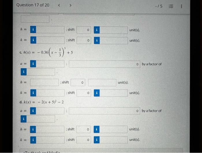 Solved For the following quadratic functions in vertex form, | Chegg.com