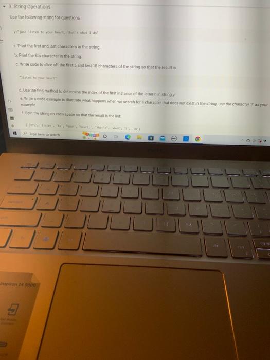 Solved 3. String Operations Use the following-sinng for | Chegg.com