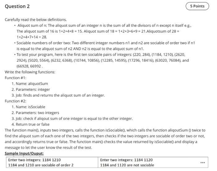Solved Carefully read the below definitions. - Aliquot sum | Chegg.com