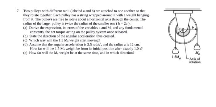 Solved 7. Two pulleys with different radii (labeled a and b) | Chegg.com