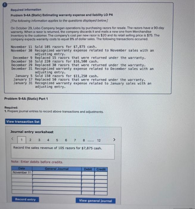 Solved Required information Problem 9-4A (Static) Estimating | Chegg.com