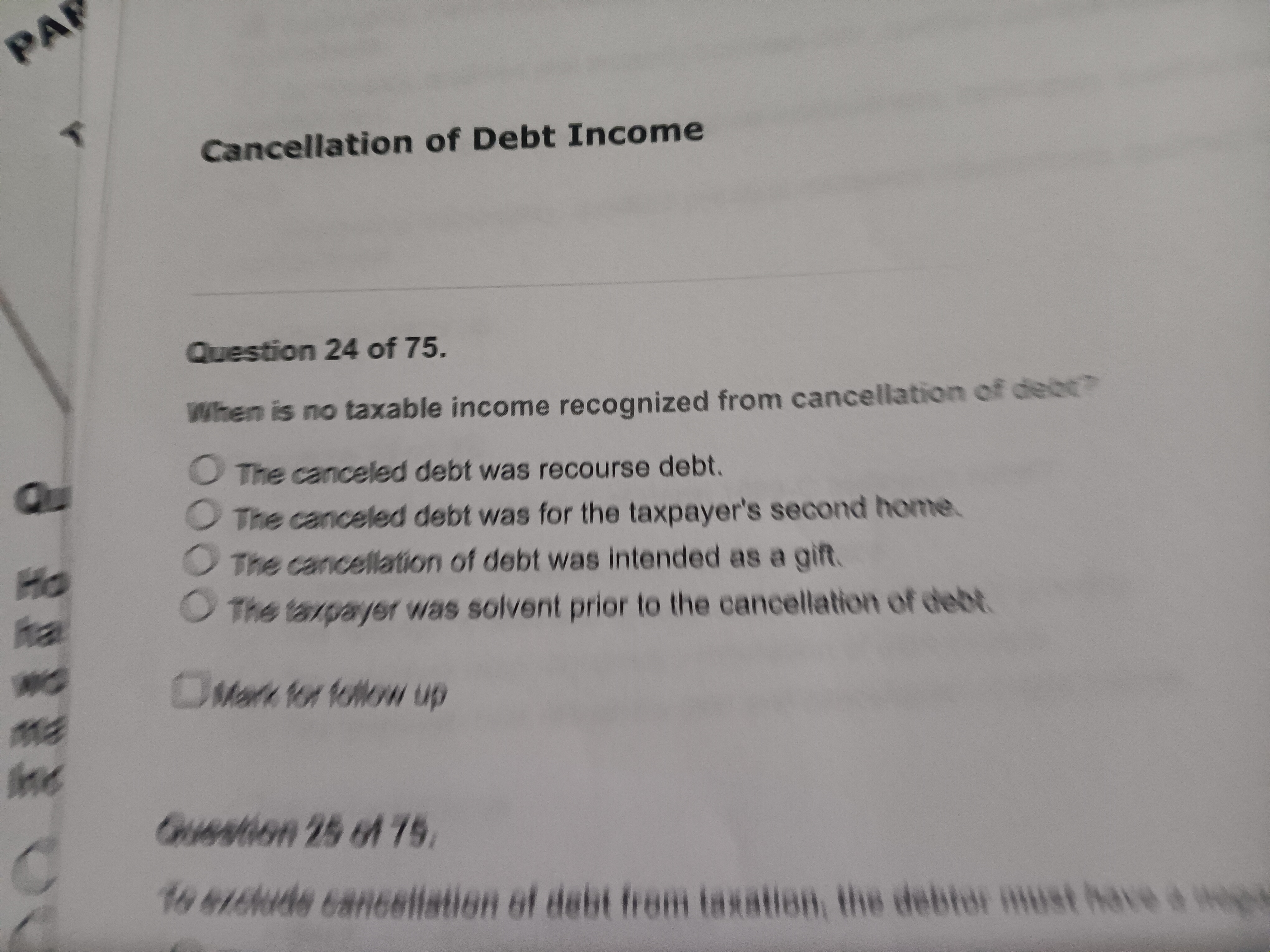 Solved Cancellation of Debt IncomeQuestion 24 ﻿of 75.When is | Chegg.com